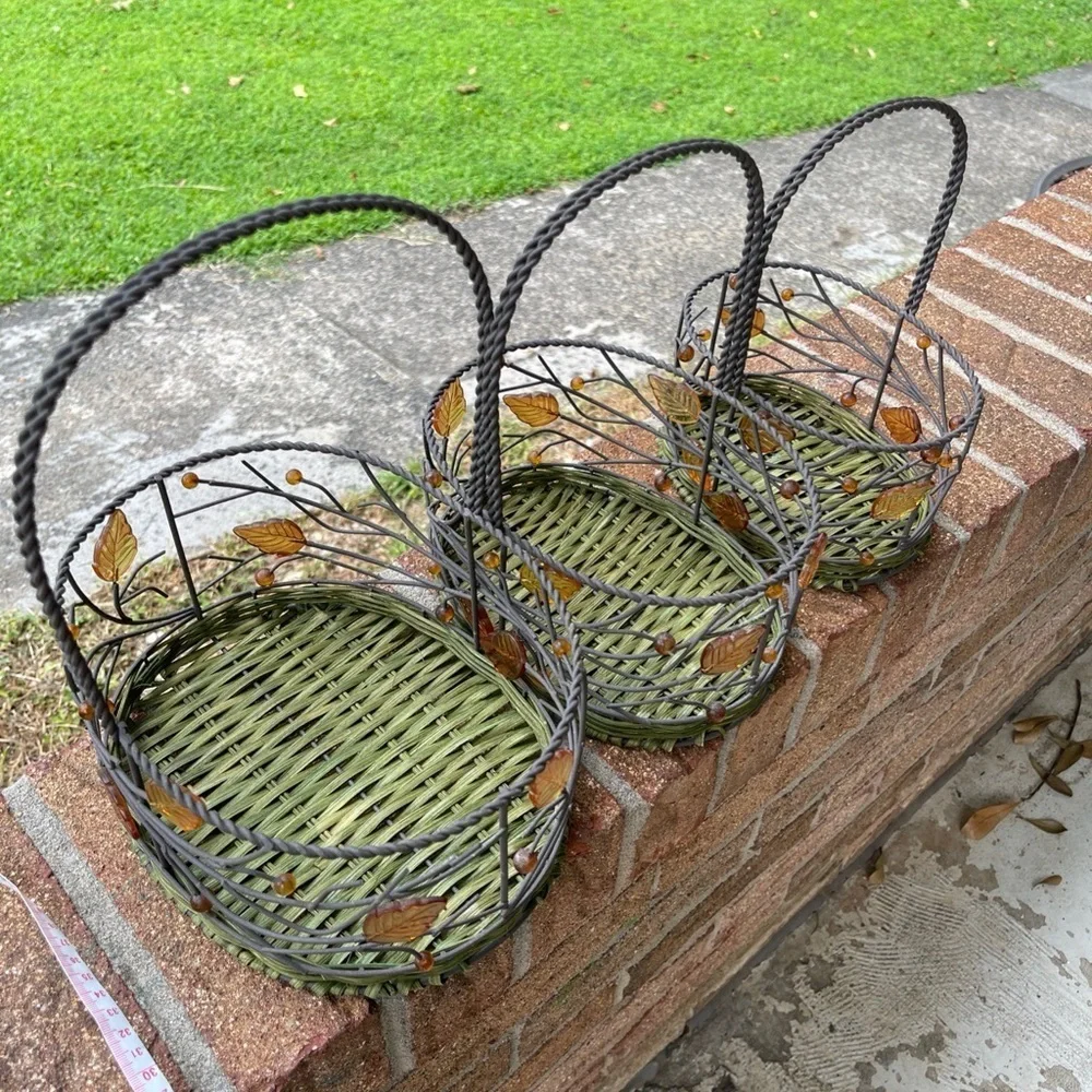 Accents | Decorative Metal Basket With Leaf Accents | Poshmark